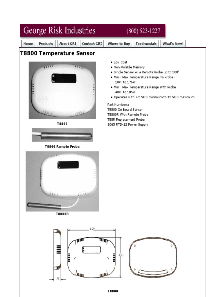 GRI T8800 Data Sheet | PDF | Relay | Sensor