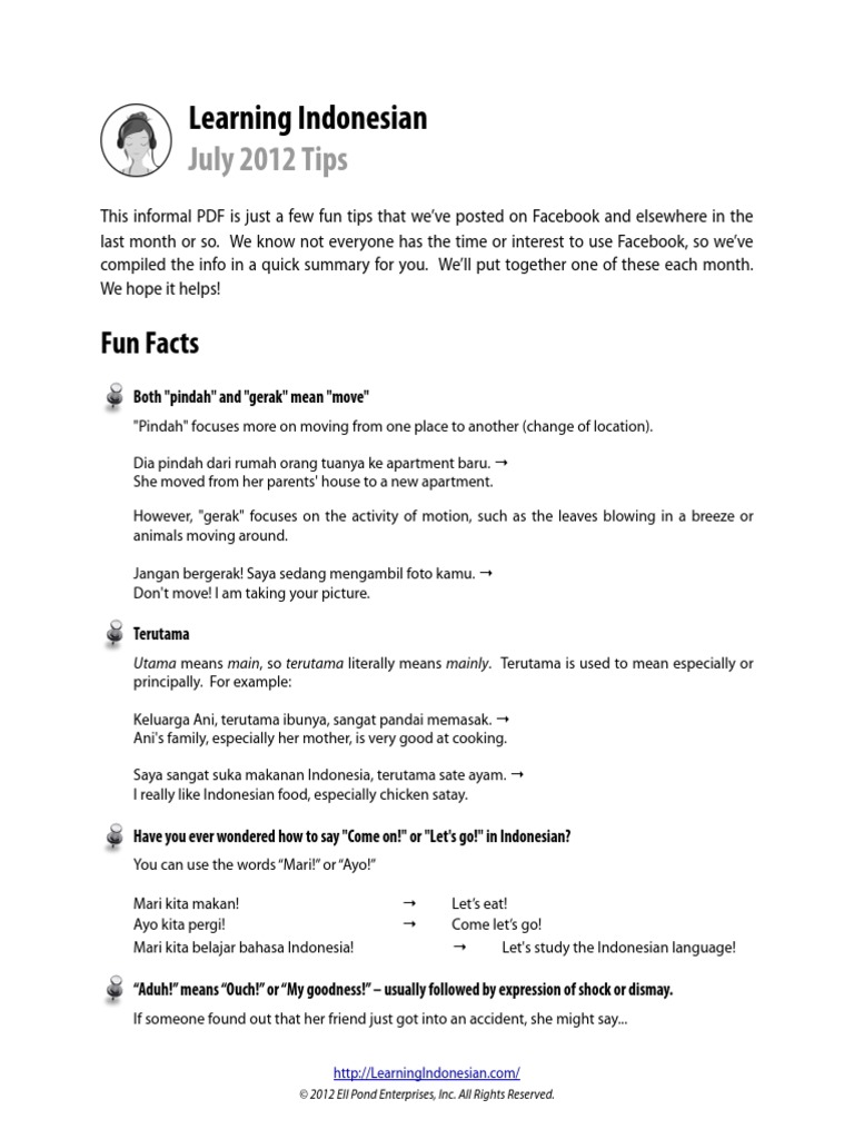 July 2012 Tips: Learning Indonesian | PDF | Indonesian Language | Foods