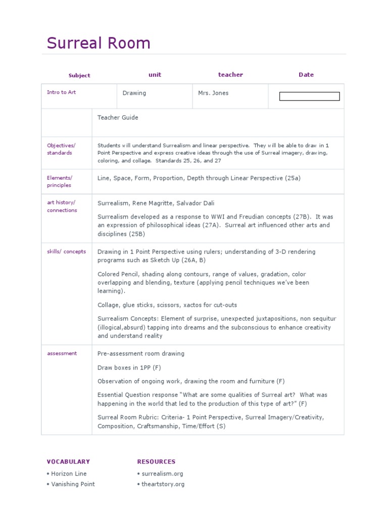 Surreal Room Lesson Plan | PDF | Surrealism | Science