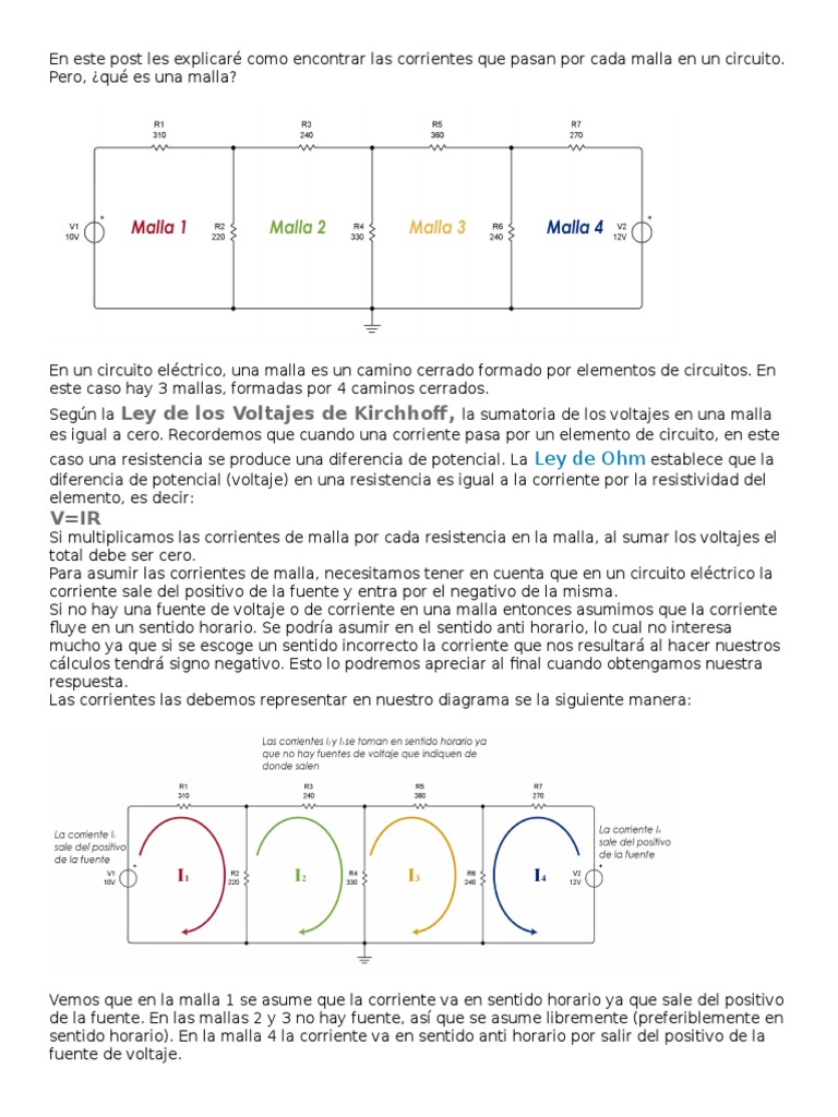 Fisica, Circuitos Mallas | Corriente eléctrica | Resistencia eléctrica y conductancia