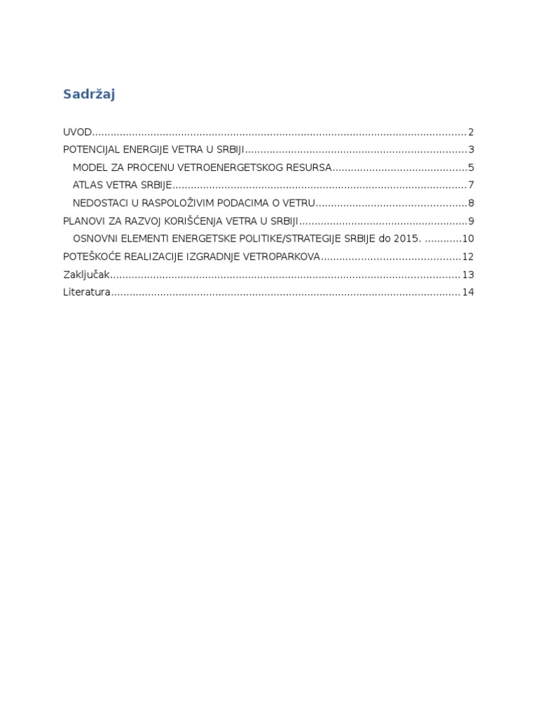 Energija Vetra, Neiskorišćeni Potencijal Srbije. | PDF