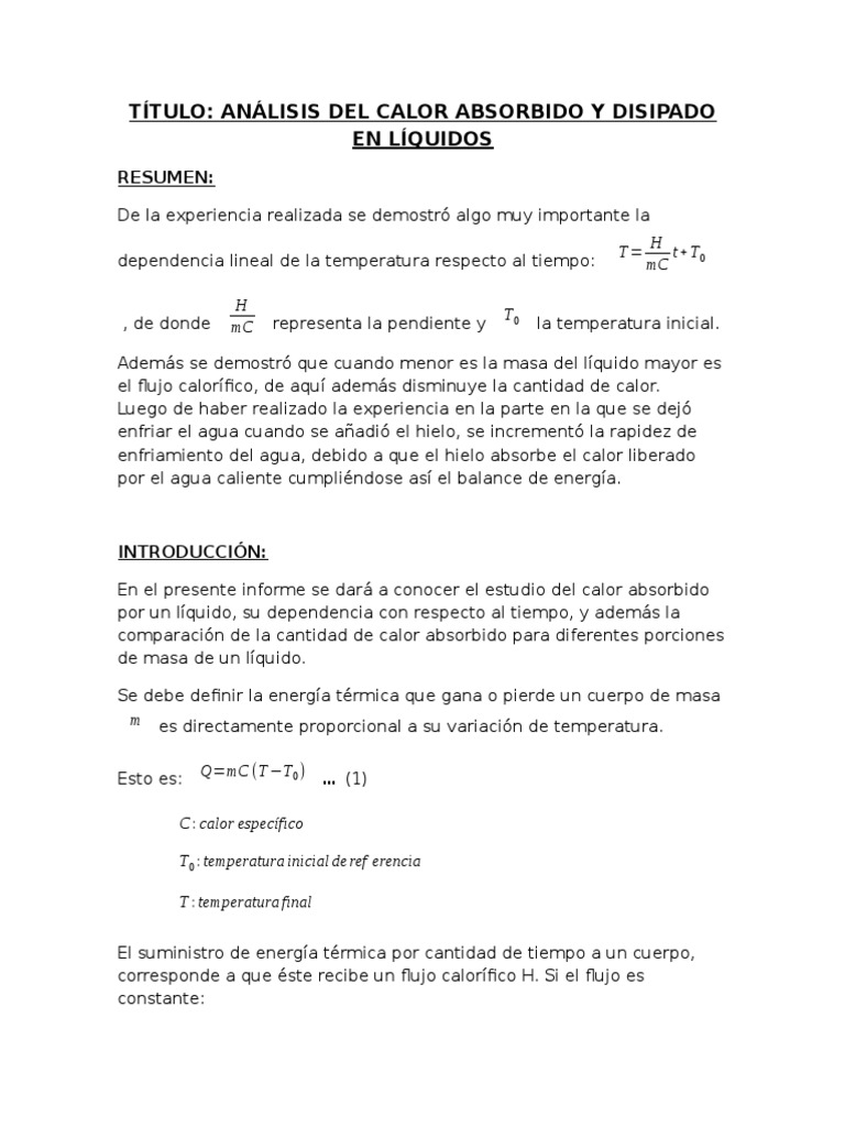 Análisis Del Calor Absorbido y Disipado en Líquidos | PDF