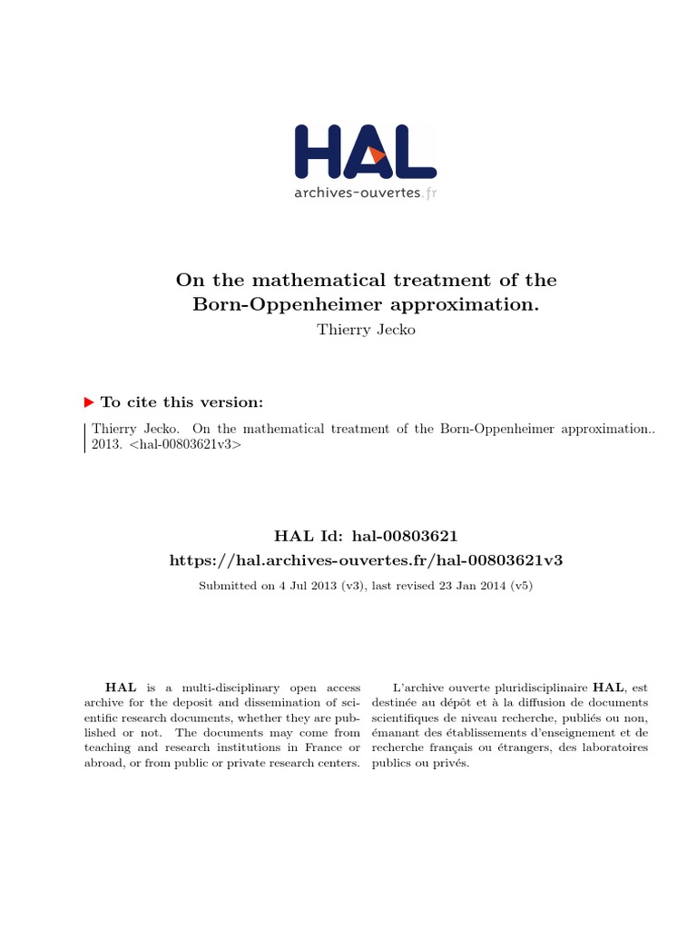 Born Oppenheimer Approximation | PDF | Eigenvalues And Eigenvectors ...