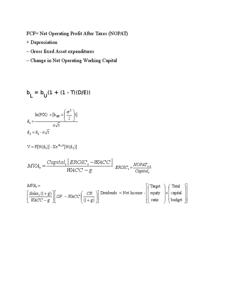 FCF Net Operating Profit After Taxes (NOPAT) + Depreciation - Gross ...
