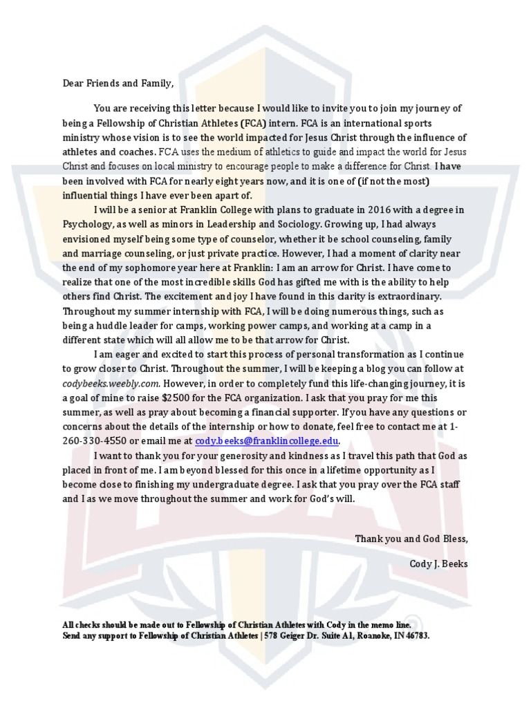 Fca - Letter - Final | PDF | Sports | Religion And Belief