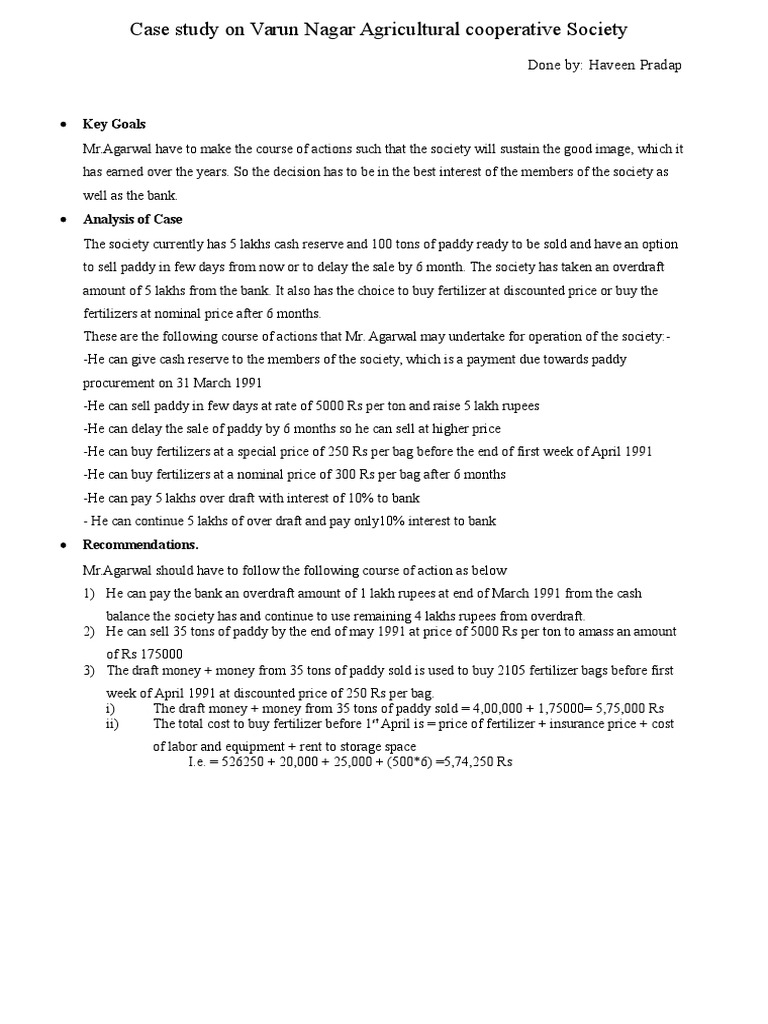 Varun Nagar Agricultural Society Case Study | PDF | Overdraft | Rupee
