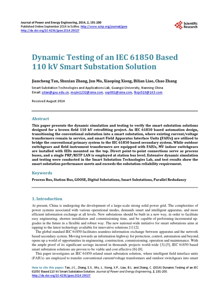 Dynamic Testing of An IEC 61850 Based - JPEE - 2014091714182282 | PDF ...