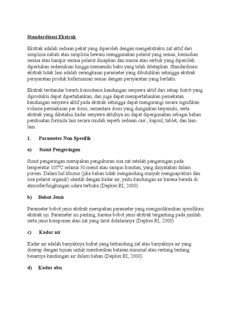 Parameter Spesifik Standardisasi Ekstrak | PDF