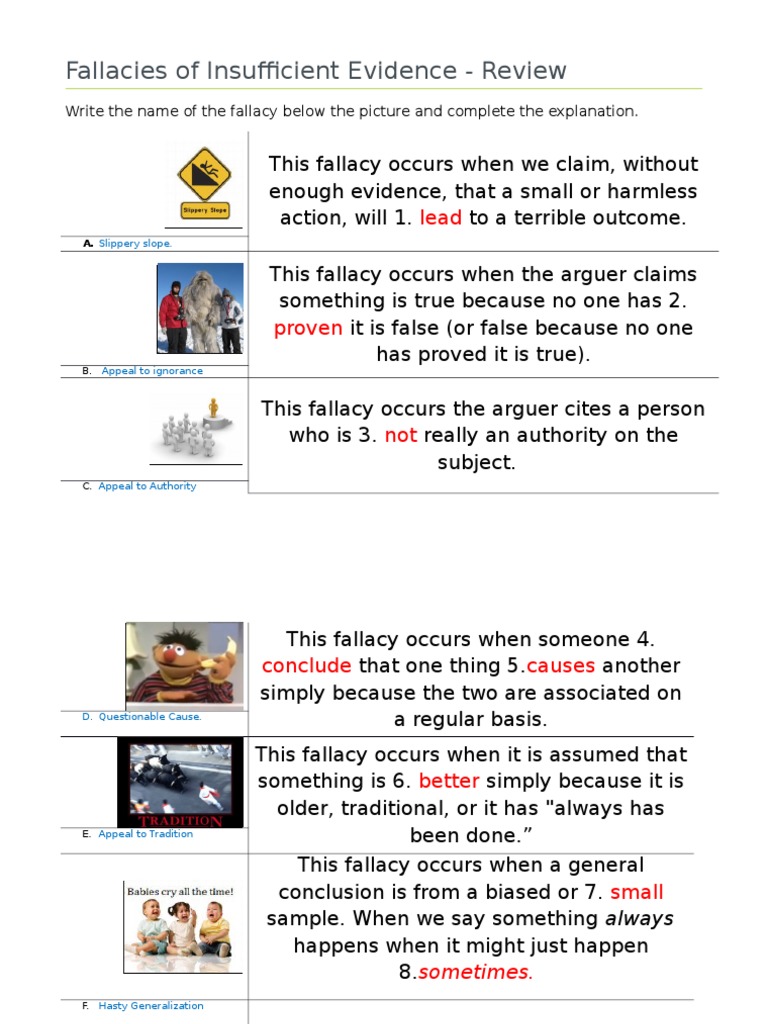 Fallacies of Insufficient Evidence Review and Practice 1 | PDF