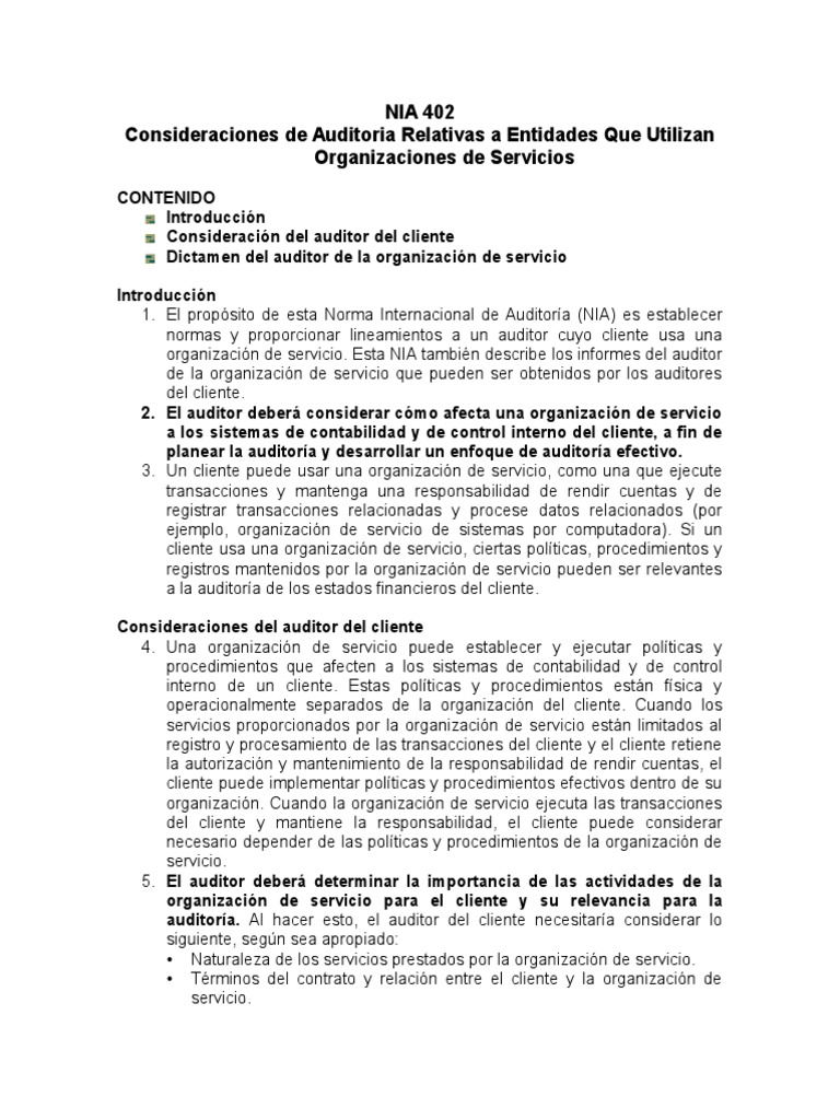 Nia 402 | PDF | Contralor | Auditoría financiera