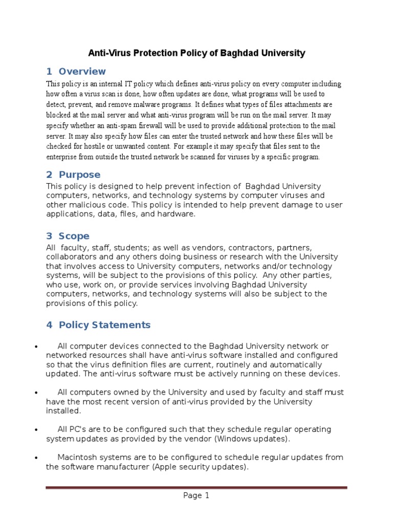 Anti Virus Protection Policy | PDF | Antivirus Software | Computer Virus