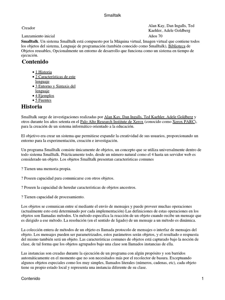 Small Talk | PDF | Programación orientada a objetos | Ingeniería ...