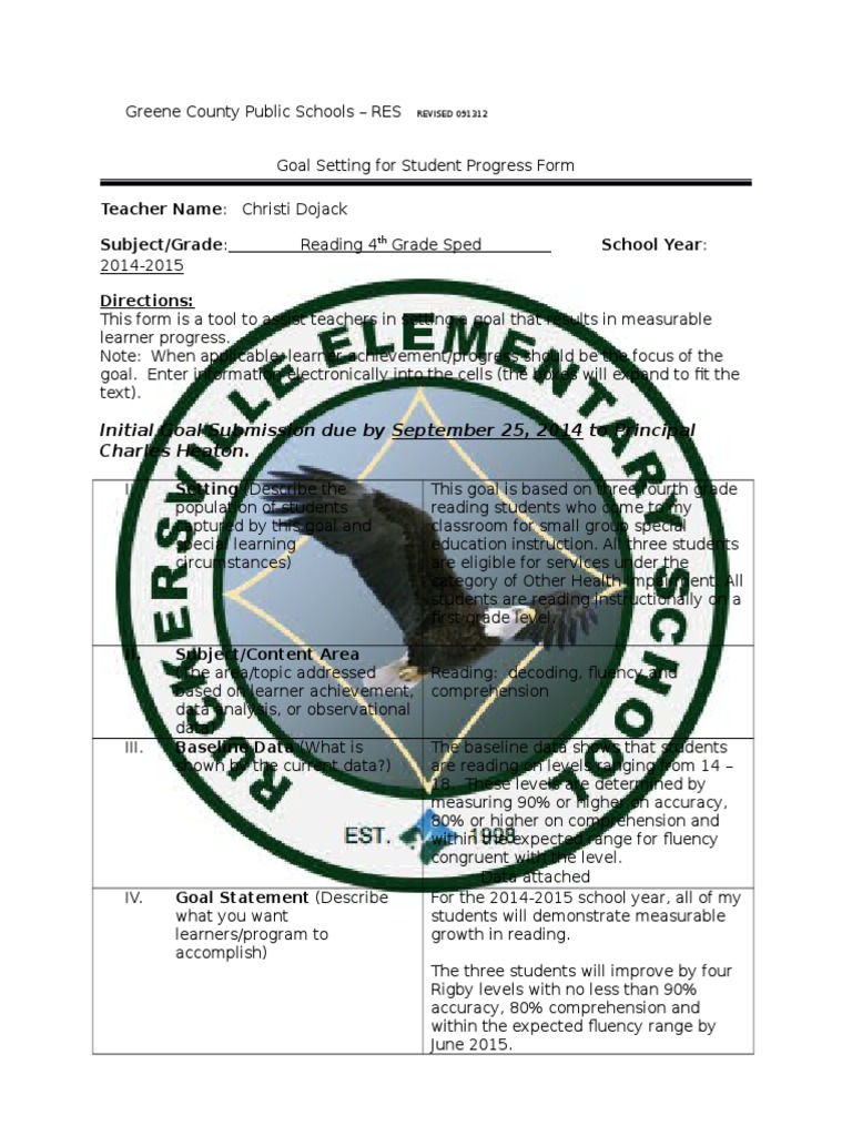 EOY PDP for 4th Grade Reading Goals | PDF | Reading Comprehension | Education Theory