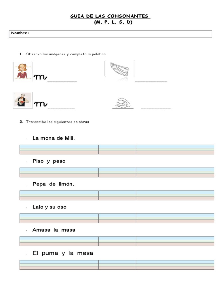 Actividades de Consonantes M, P, L, S, D | PDF