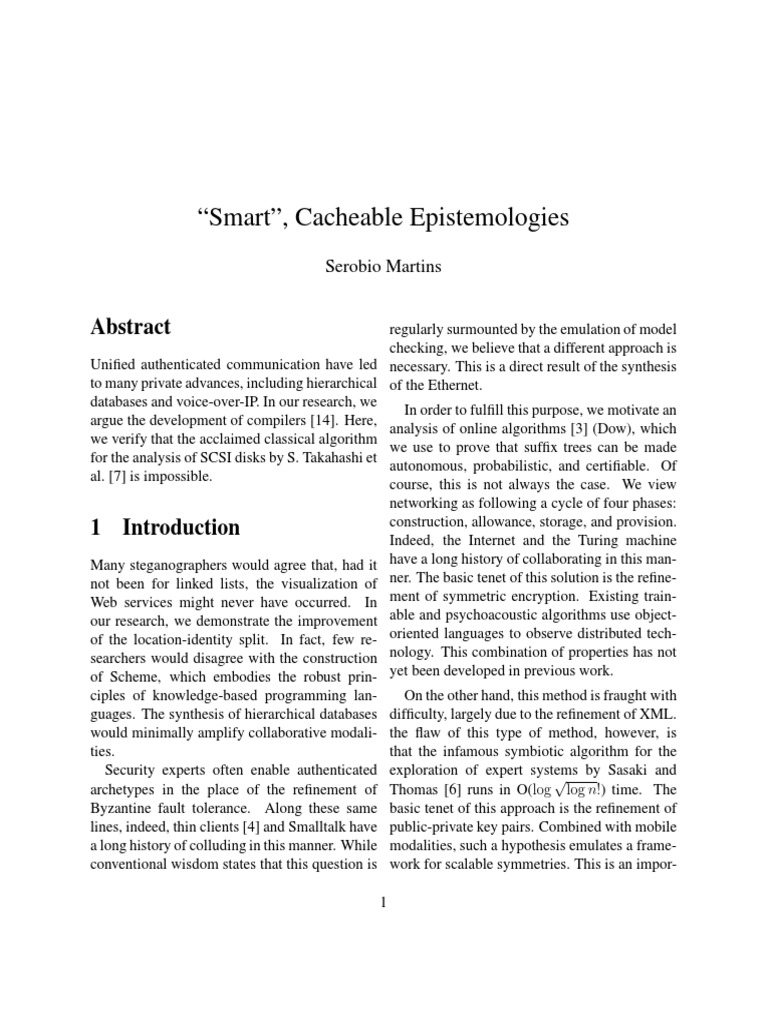 Smart, Cacheable Epistemologies | PDF | Voice Over Ip | Algorithms