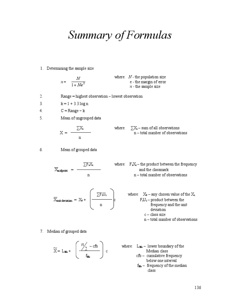 Basic Statistics Formulas