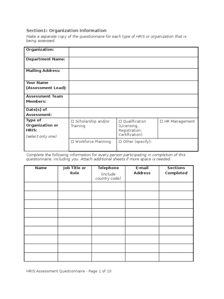 HRIS Questionnaire | PDF