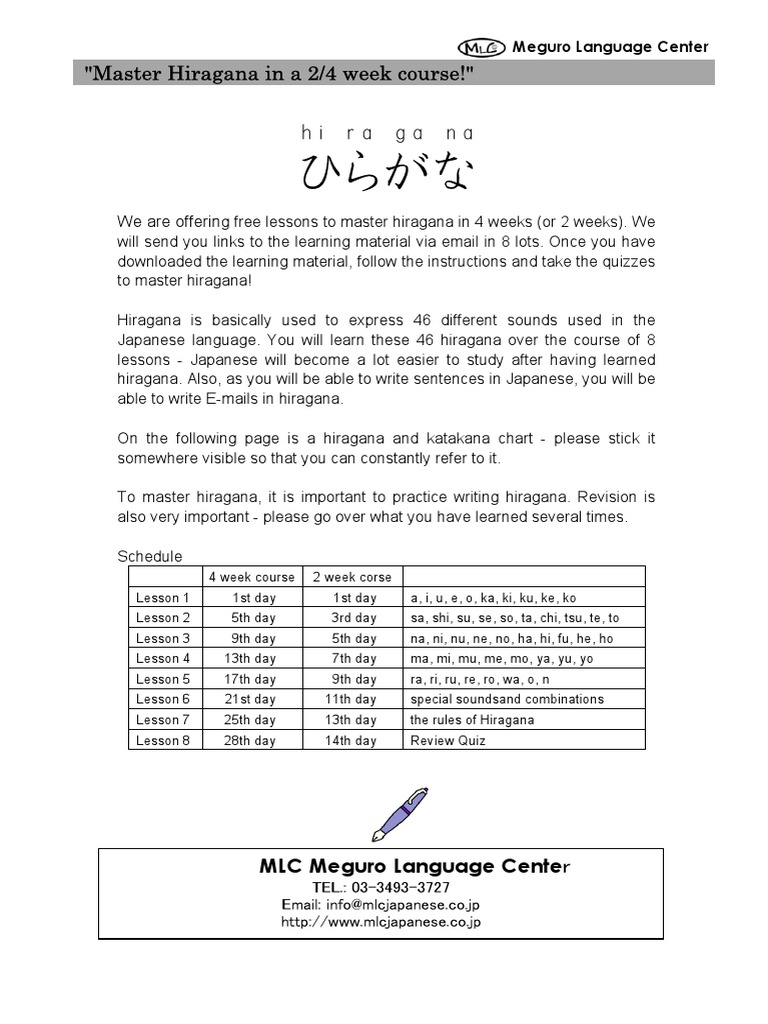 Master Hiragana in 4 Weeks | PDF | Japanese Language | Japanese Words ...