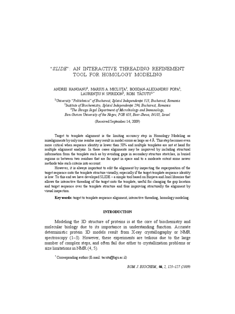 "Slide": An Interactive Threading Refinement Tool For Homology Modeling | PDF | Sequence ...