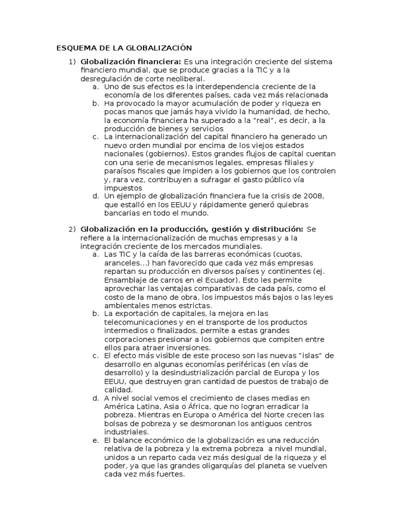 Esquema de La Globalizacion | PDF | Globalización | Pobreza
