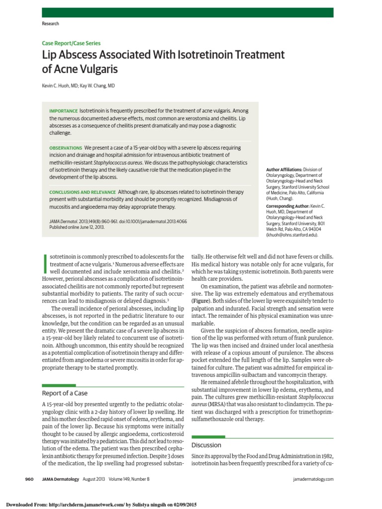 Lip Abscess from Isotretinoin Use | PDF