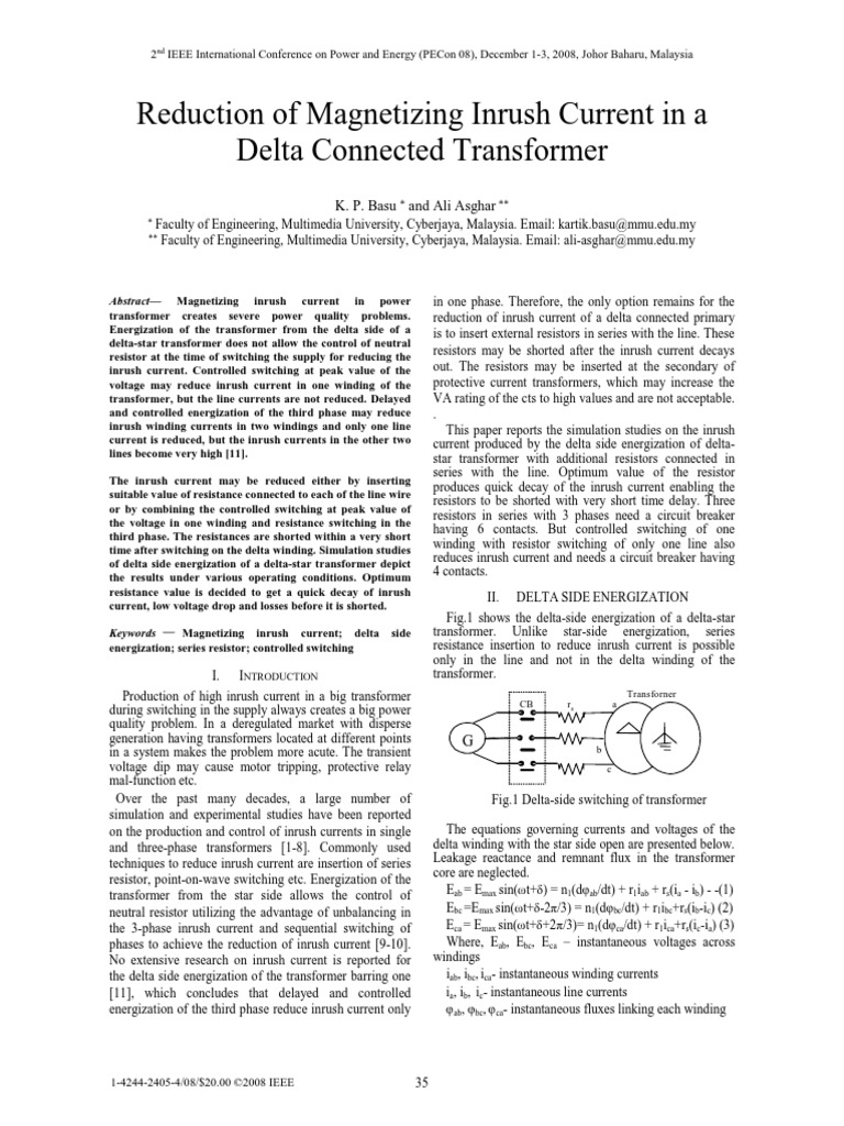 IEEE Trans - Reduce Inrush Current in Delta-Wye Transformer | PDF ...