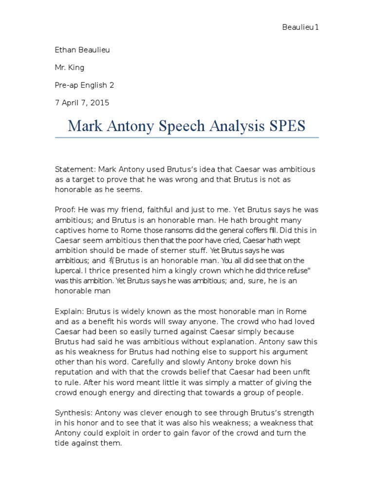 Antony Speech Spes | PDF | Mark Antony | Julius Caesar