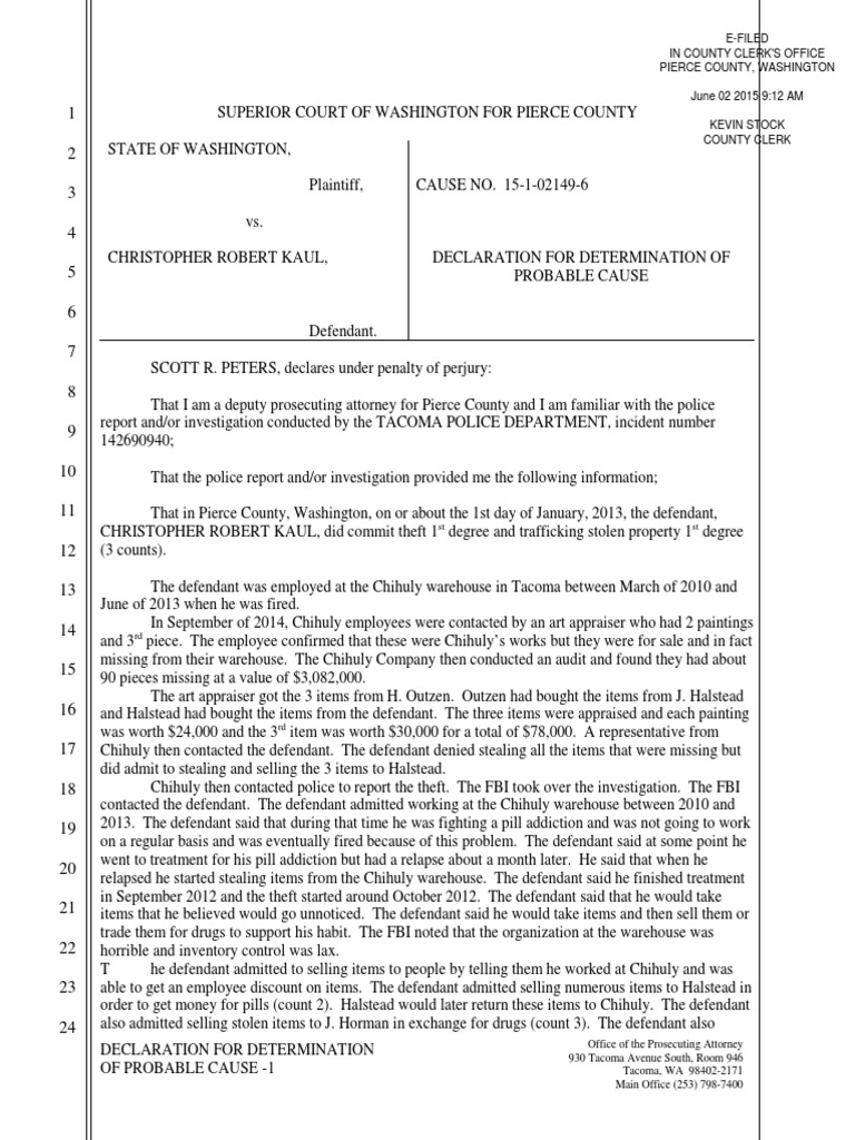 Affidavit of probable cause for Christopher Kaul | Theft | Misconduct