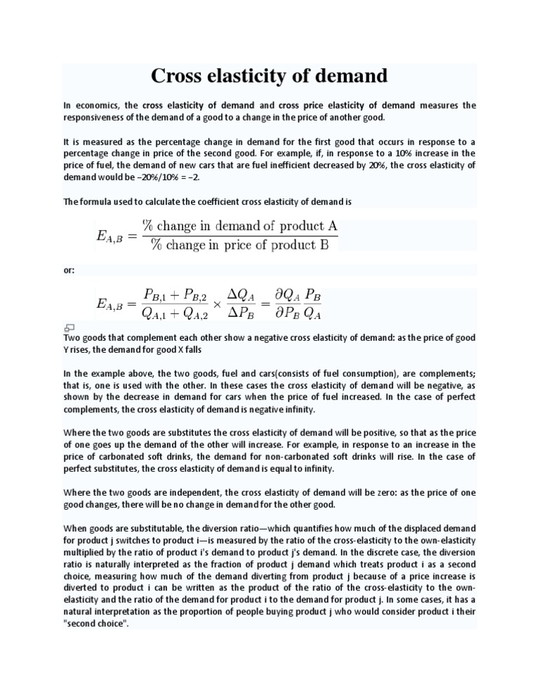 Cross Elasticity of Demand | PDF | Demand | Elasticity (Economics)