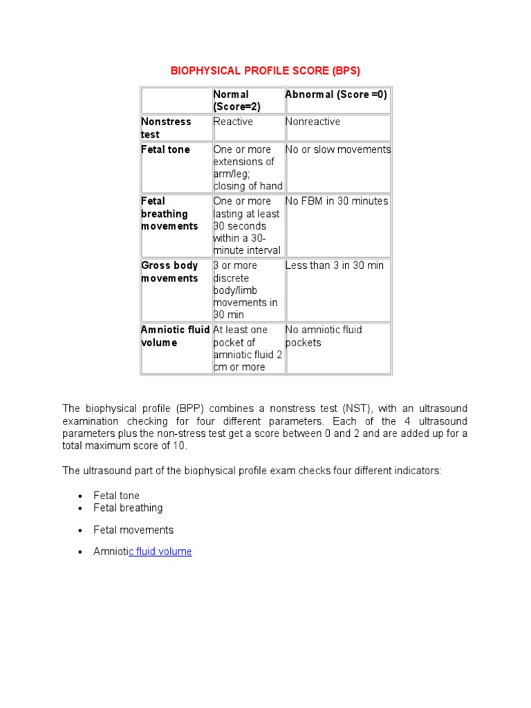Biophysical Profile Score | PDF