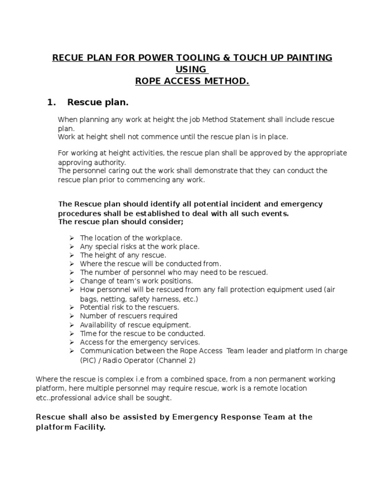 Rope Access Rescue Plan | PDF | Safety | Business Rope Access Rescue Plan | PDF | Safety | Business