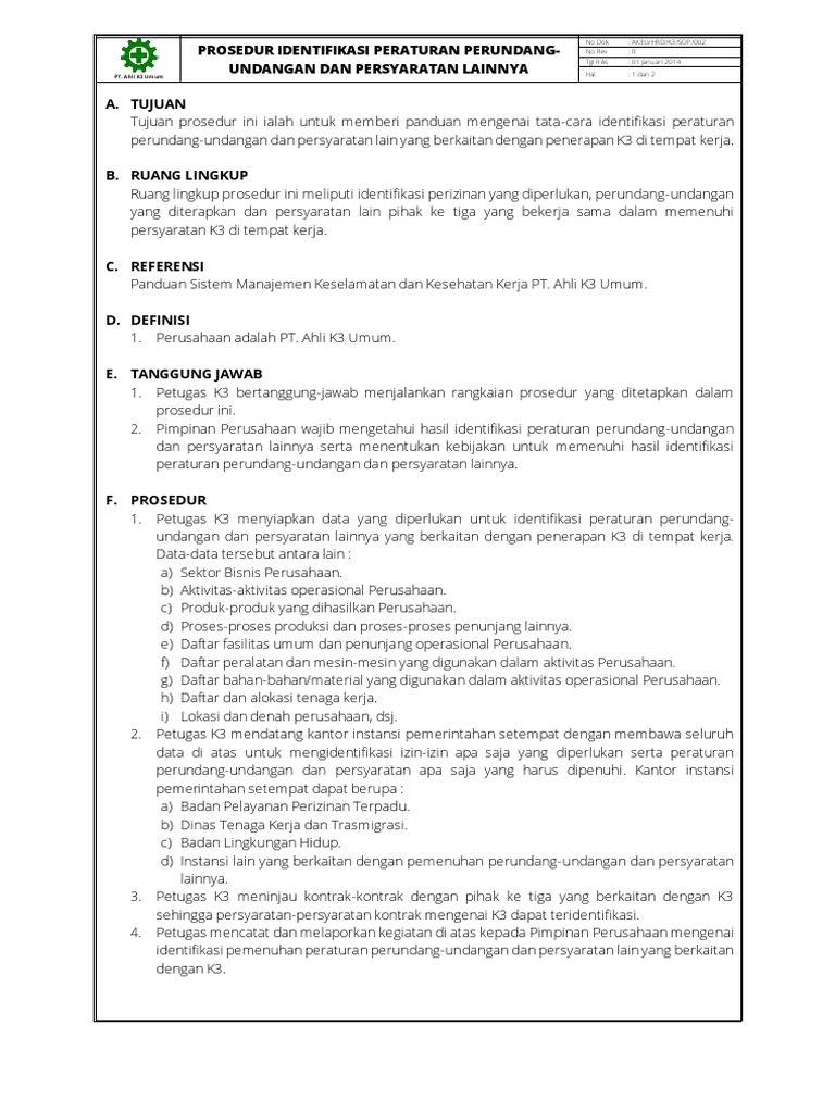 Prosedur Identifikasi Peraturan Perundang-Undangan Dan Persyaratan Lainnya | PDF
