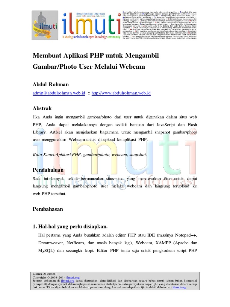 Membuat Aplikasi PHP Untuk Mengambil Gambar Atau Photo User Melalui Webcam | PDF