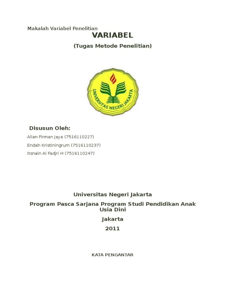 Contoh Makalah Variabel Penelitian | PDF