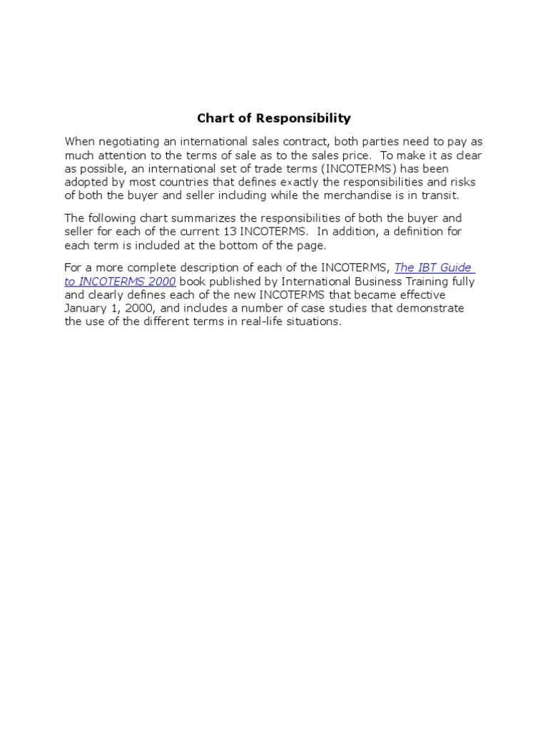 Incoterms 2000: Chart of Responsibility | PDF | Trade | Industries