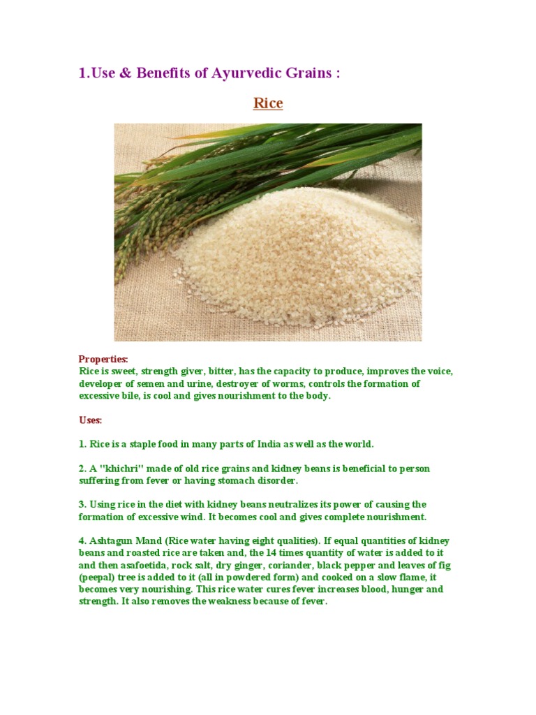 Ayurvedic Grains: Benefits of Rice | PDF