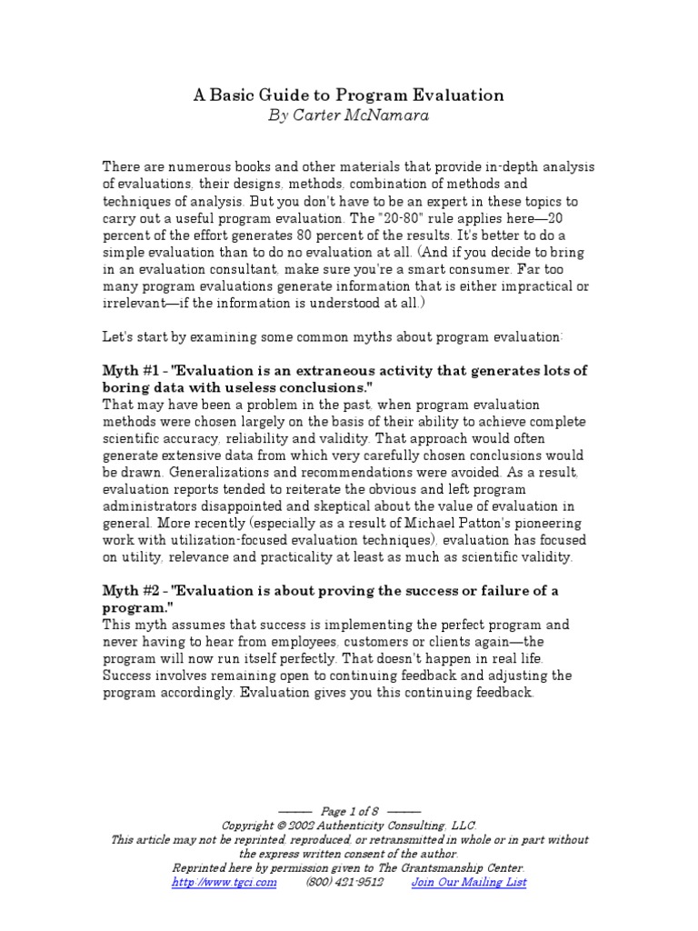 A Basic Guide To Program Evaluation | PDF | Program Evaluation | Evaluation