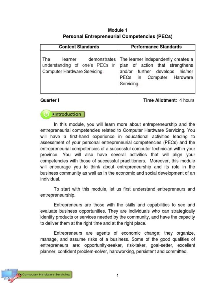 C-CHS LM Module 1 PECs and Module2 EM | PDF | Entrepreneurship | Swot ...