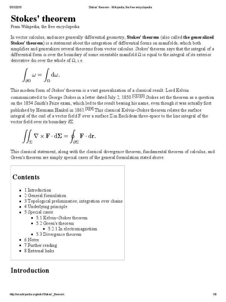 Stokes' Theorem | PDF | Differential Form | Functions And Mappings