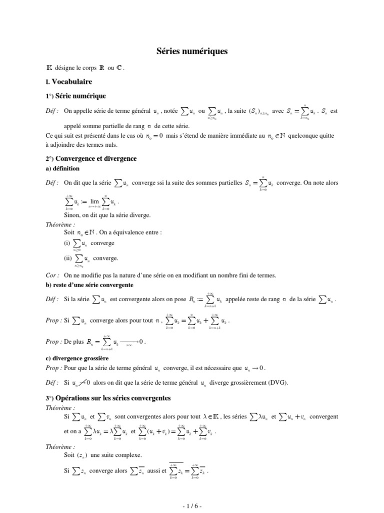 Séries Numériques | PDF | Série (mathématiques) | Limite (mathématiques)