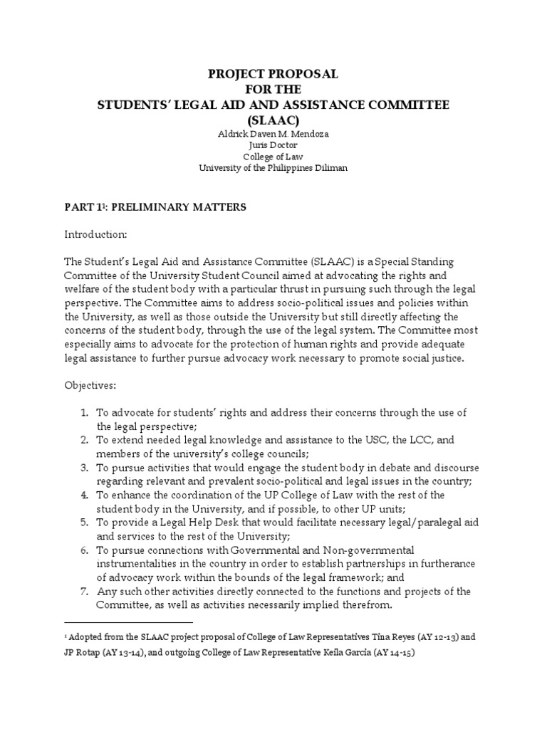 SLAAC Proposal Daven Mendoza | PDF | Legal Aid | Law School