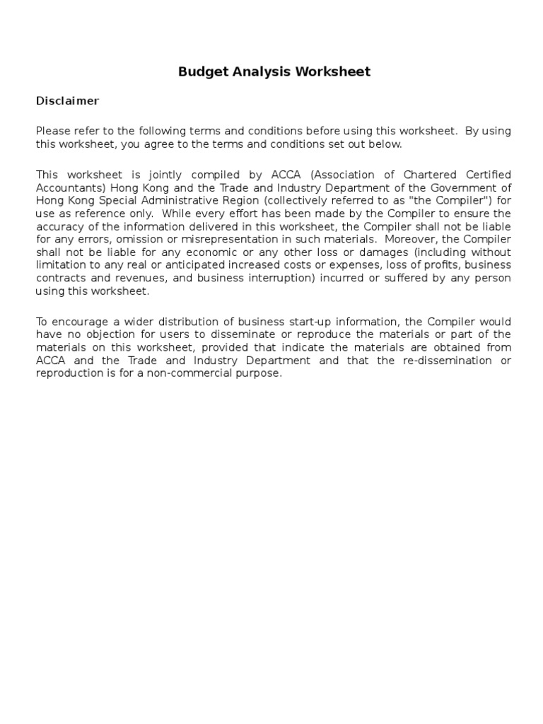 Budget Analysis Worksheet | PDF | Expense | Revenue