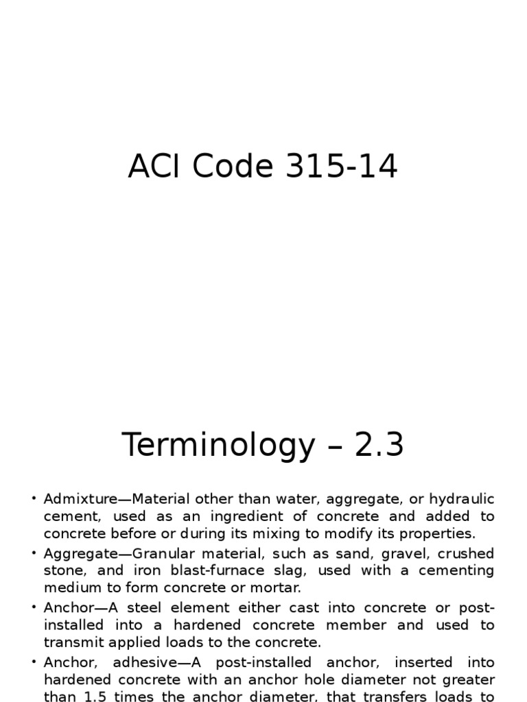 ACI Code 315-14 | PDF | Prestressed Concrete | Concrete