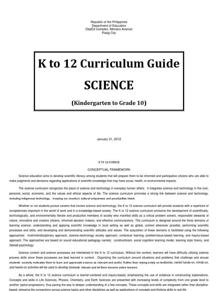 Science K-10 Curriculum Guide | PDF | Learning | Curriculum
