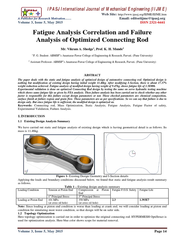 Optimized Fatigue Analysis of Connecting Rod | PDF | Fatigue (Material ...