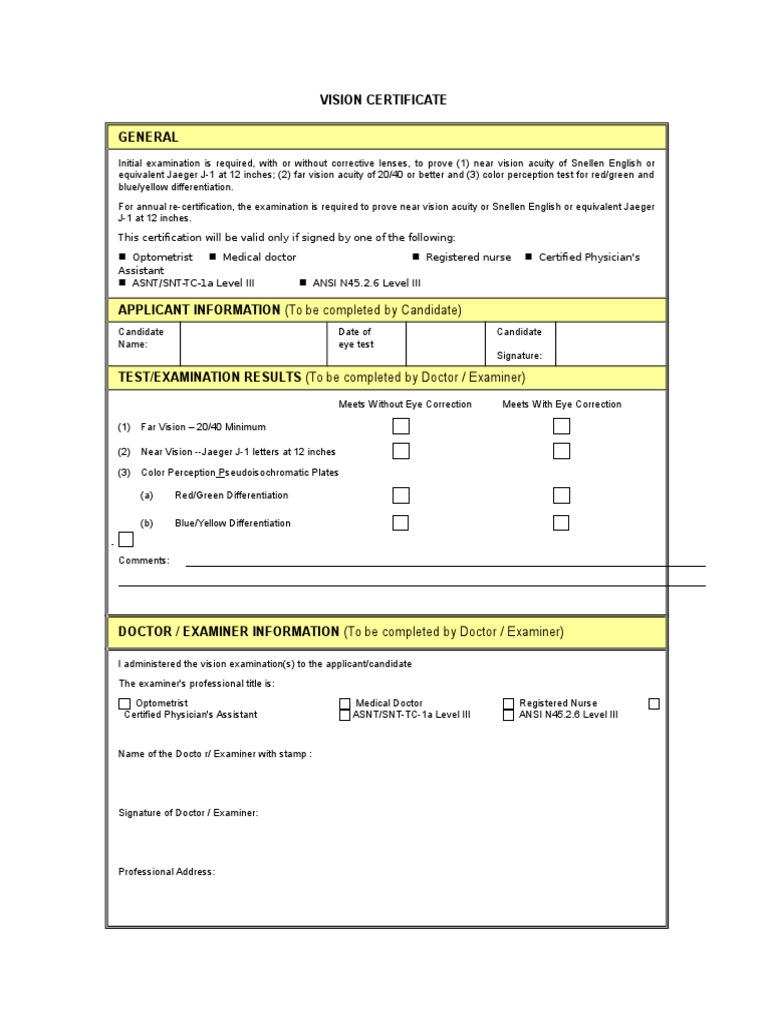 Vision Test Certificate Format | PDF | Wellness | Science & Mathematics