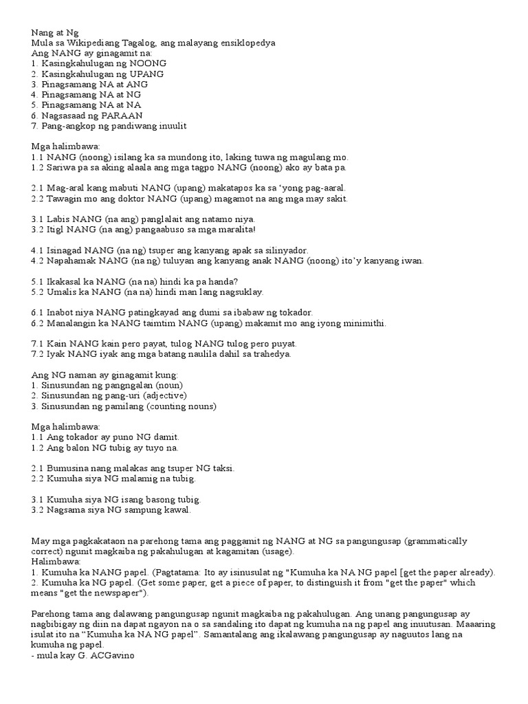Nang at NG | PDF