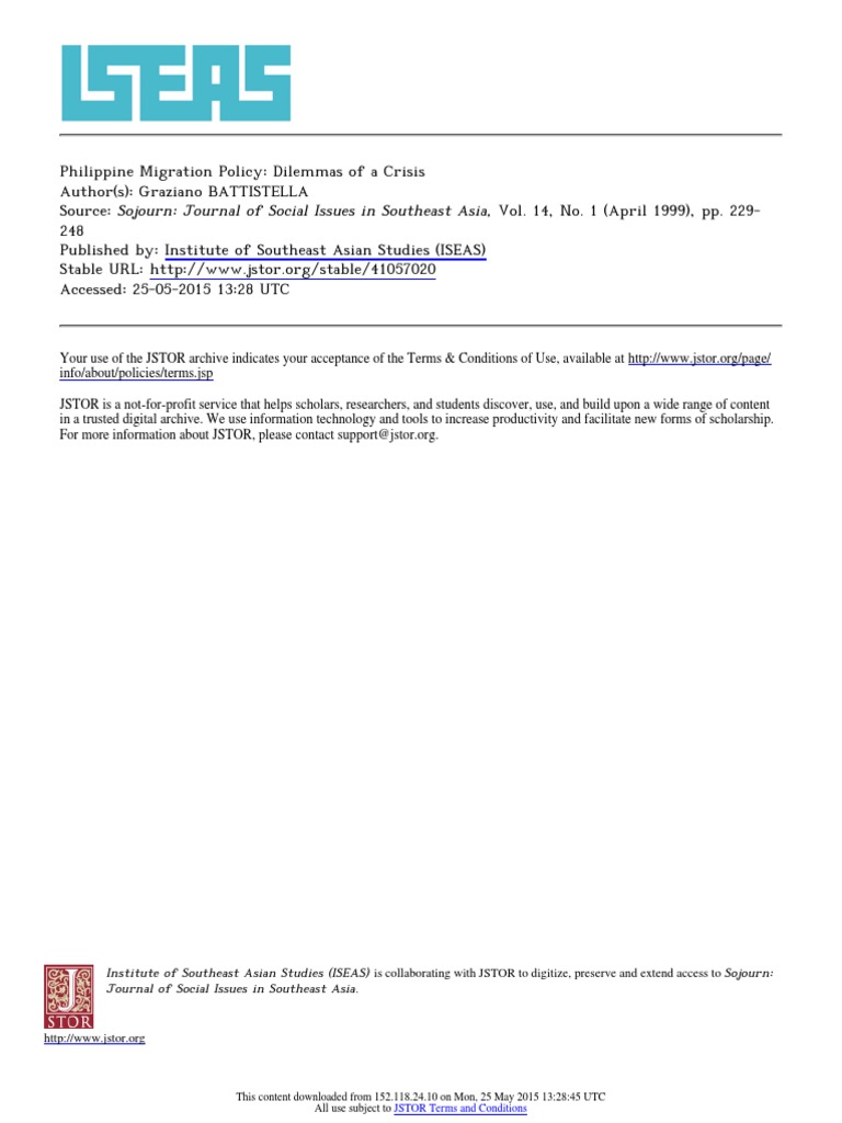 Philippine Migration Policy: Dilemmas of A Crisis | PDF | Immigration ...