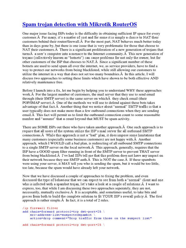 Spam Trojan Detection With Mikrotik Routeros Pdf Email Spam Information Age
