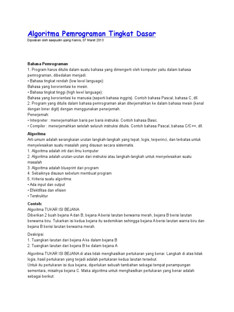 Algoritma & Pemrograman Dasar | PDF